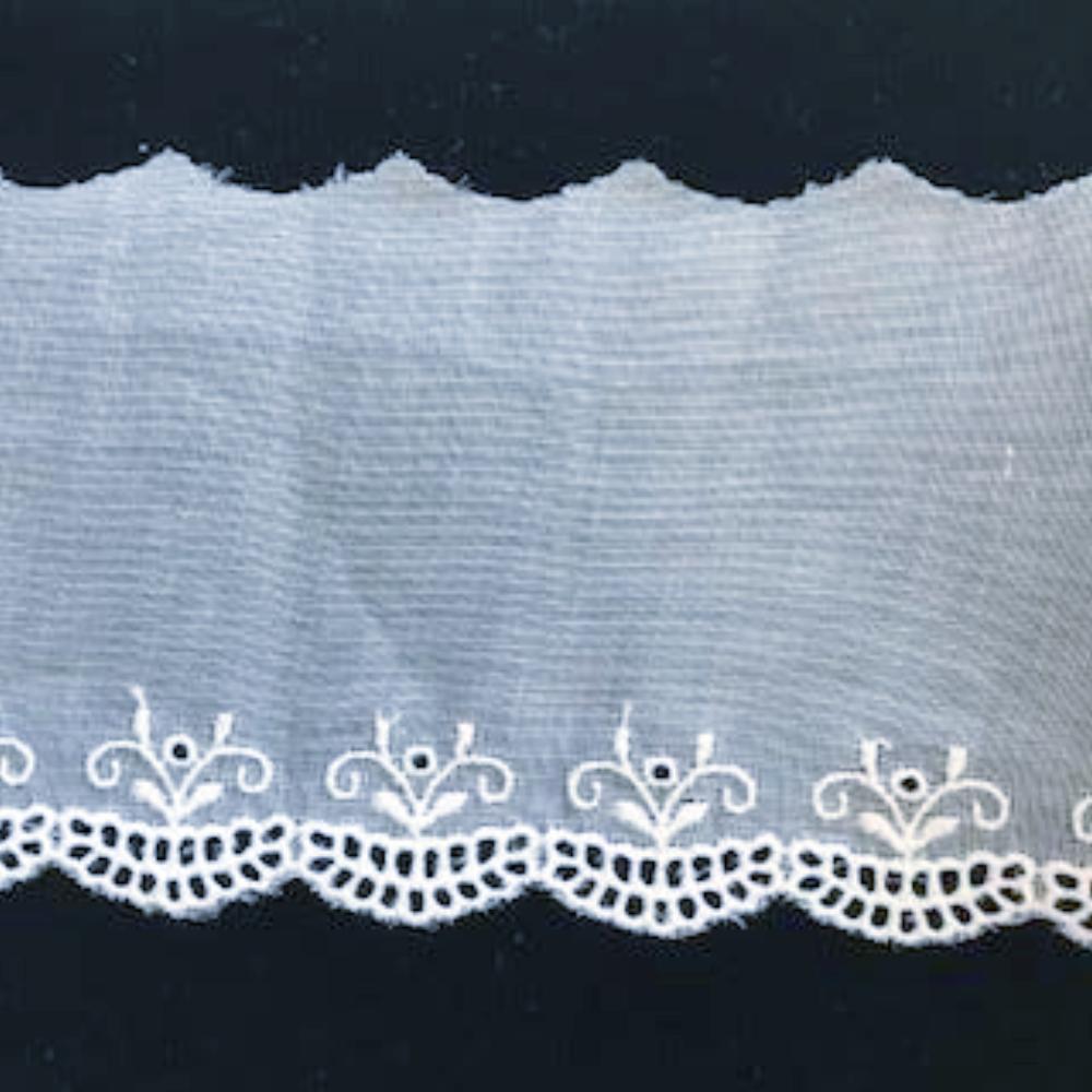 E-56 White - 80mm Embroidered Edging on Swiss Cotton Organdy fabric ...